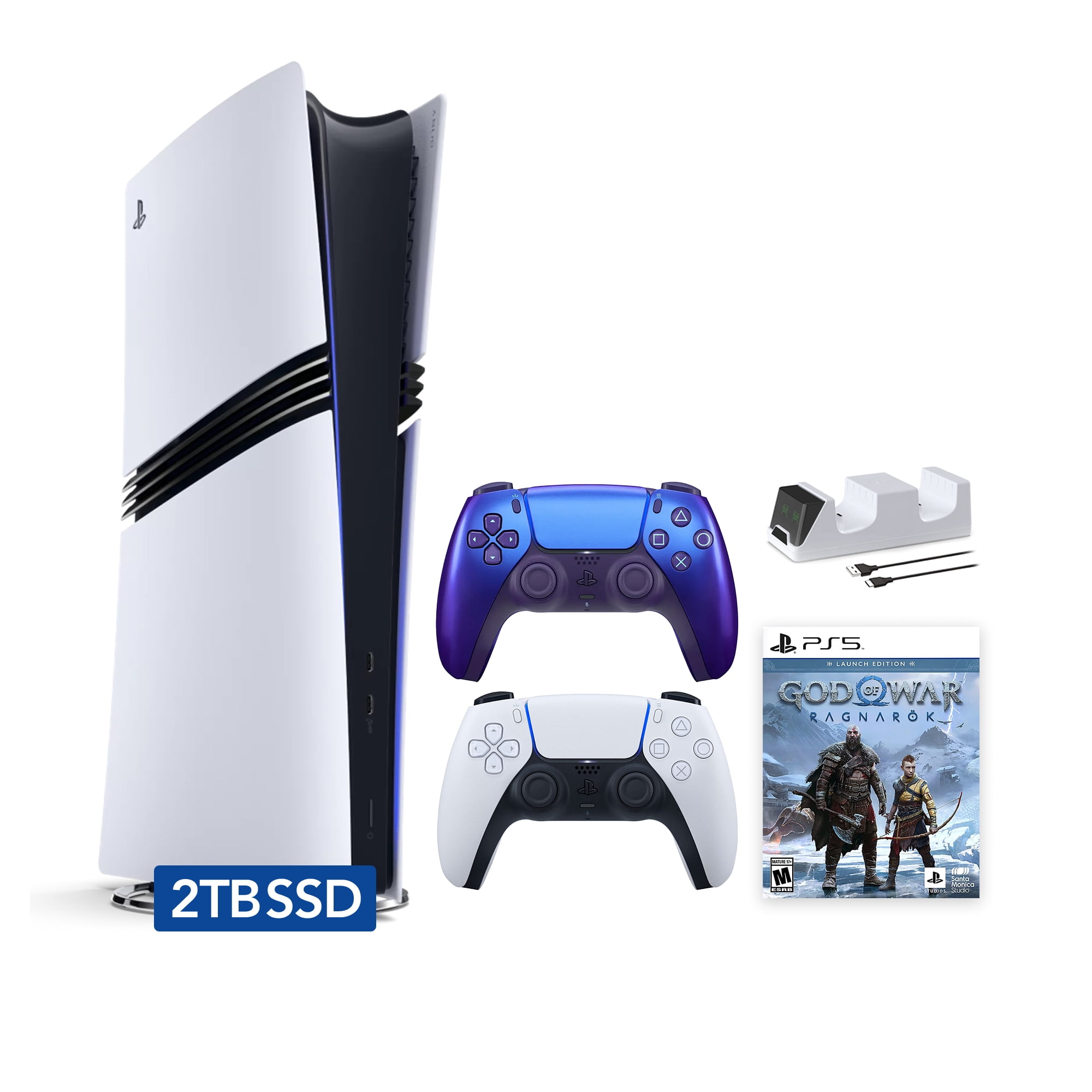 PlayStation 5 Pro 2TB SSD Digital Console God of War Bundle with Two ...