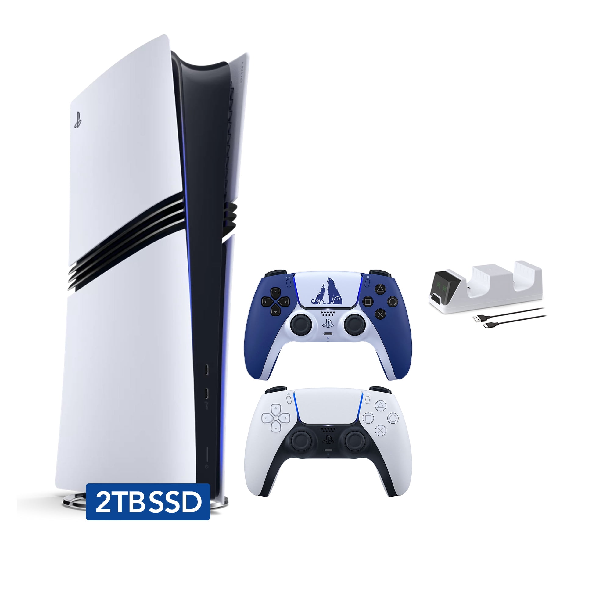PlayStation 5 Pro 2TB SSD Digital Console with Two Controllers, White ...