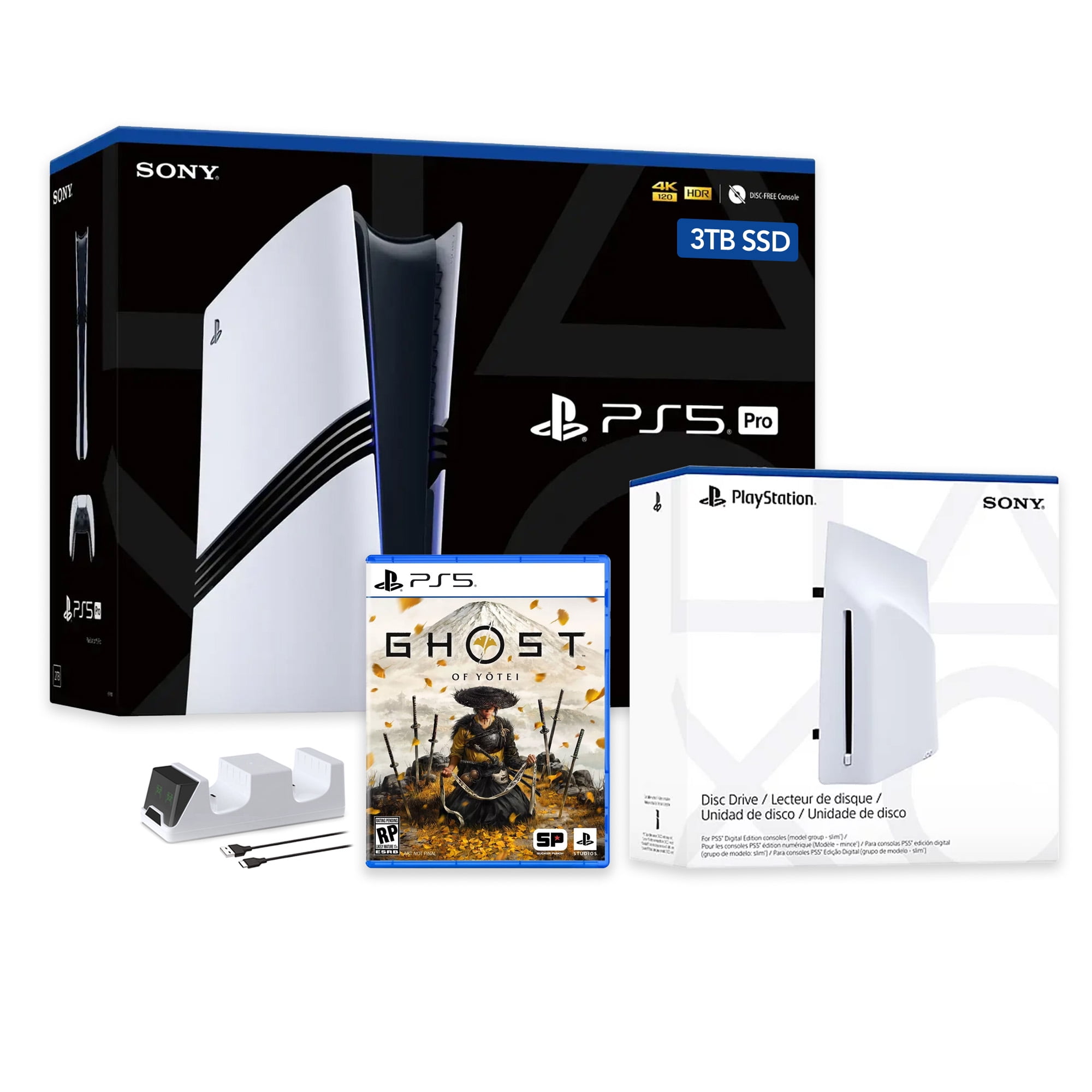 PlayStation 5 Pro 3TB SSD Console with Disc Drive, Wireless Controller and Charger, Ghost of ...