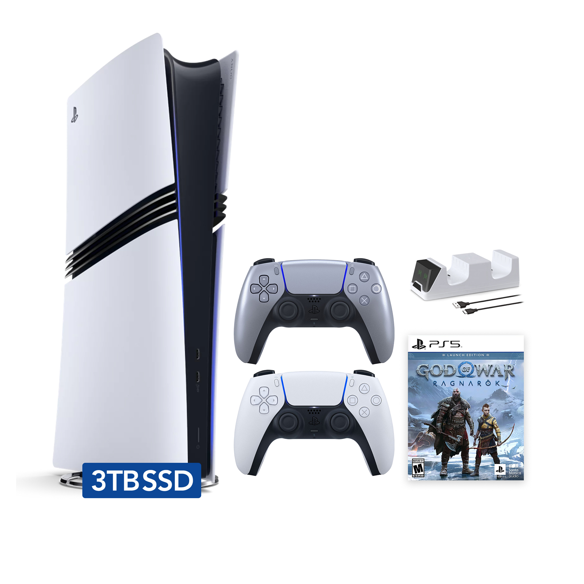 PlayStation 5 Pro 3TB SSD Digital Console God of War Bundle with Two ...