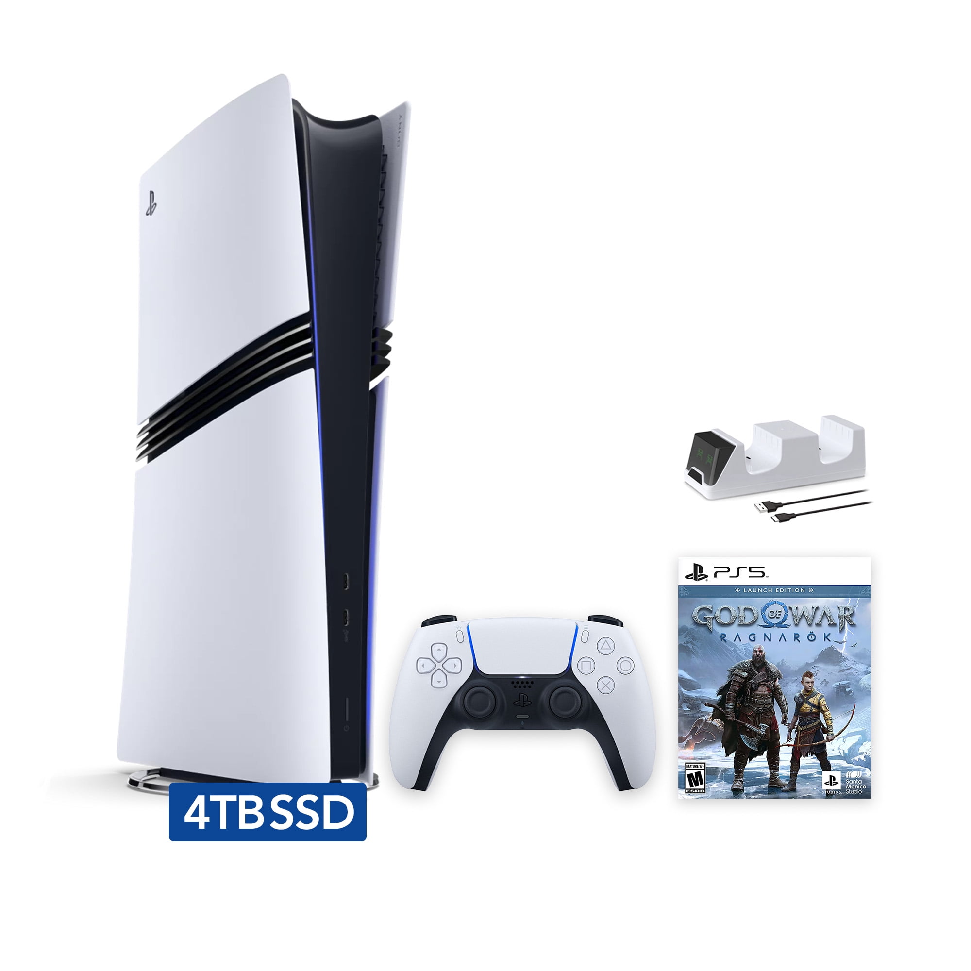 PlayStation 5 Pro Upgraded 4TB Digital Edition God of War Ragnarok Bundle and Mytrix Controller ...