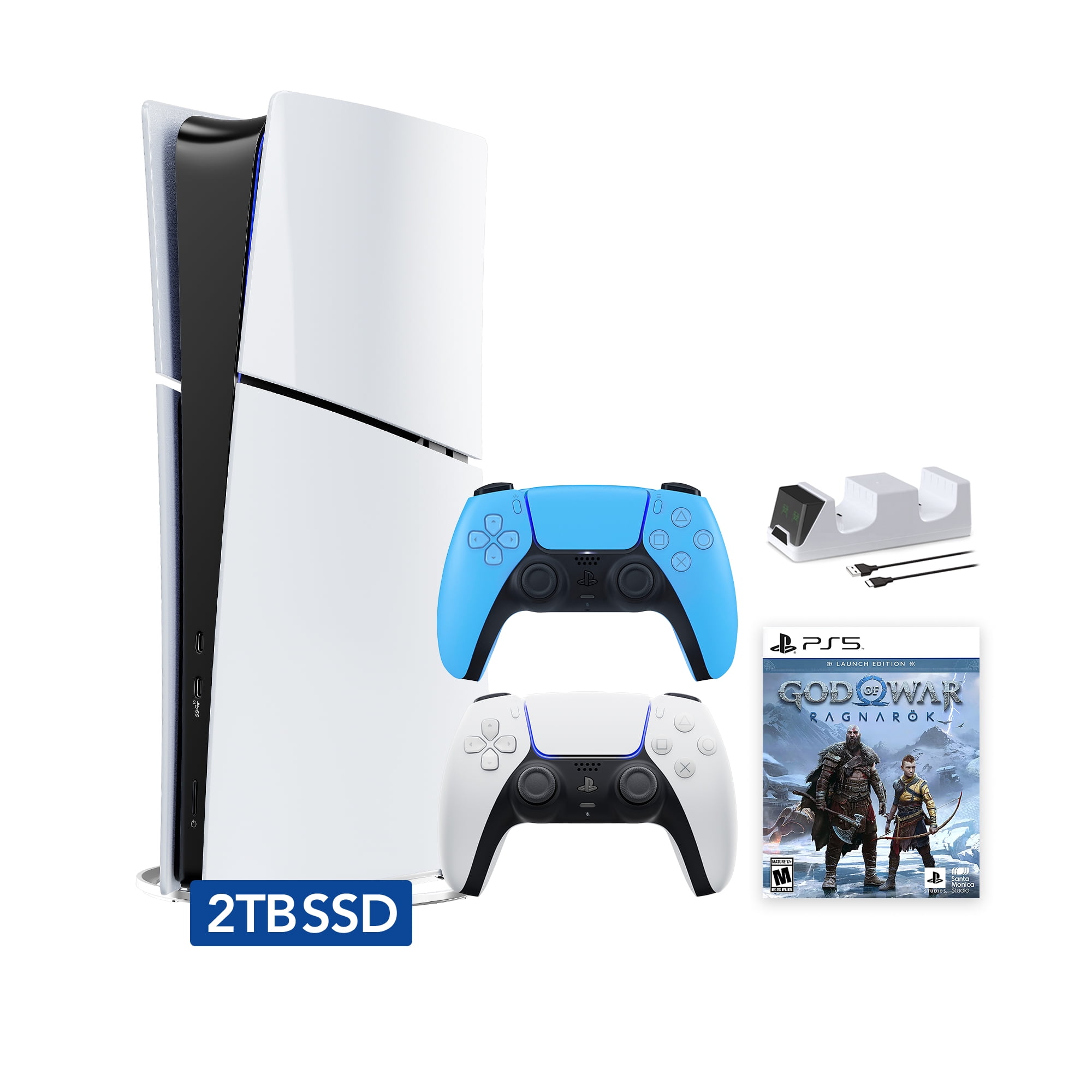 PS5 Slim Digital 2TB SSD, God of War Bundle, White/Blue DualSense ...