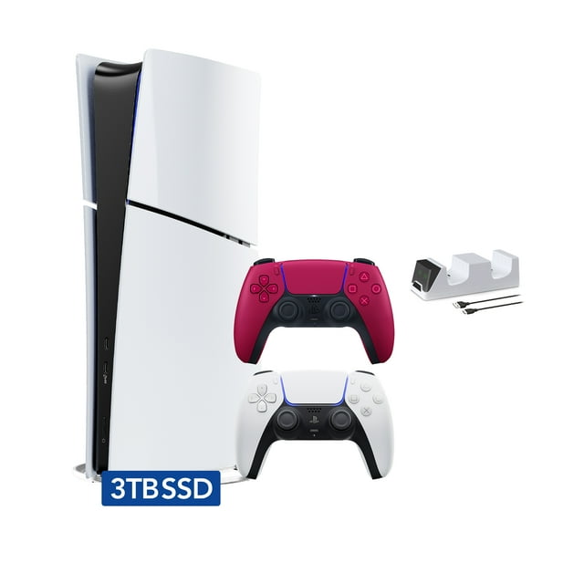 2023 PS5 Slim 3TB SSD Bundle, White/Cosmic Red Controllers, Mytrix Charger - Walmart.com