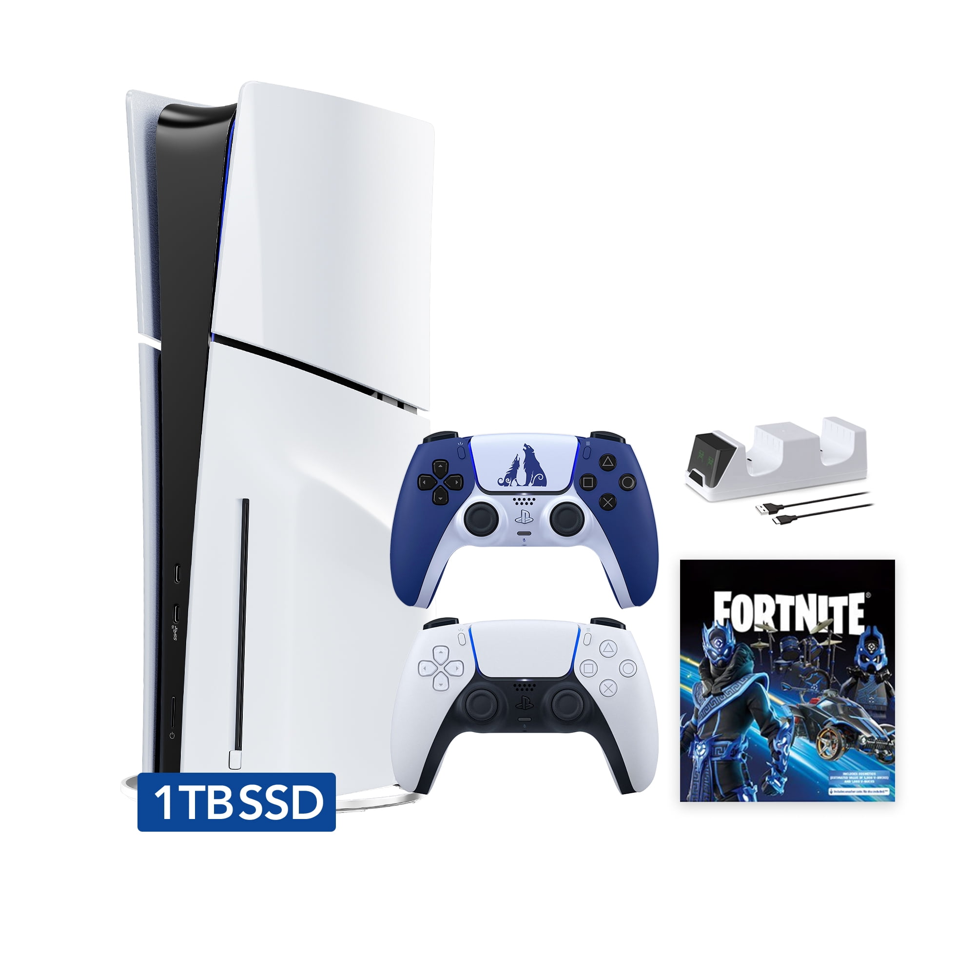 PlayStation 5 Slim Disc 1TB SSD Fortnite Cobalt Star Bundle with Two ...