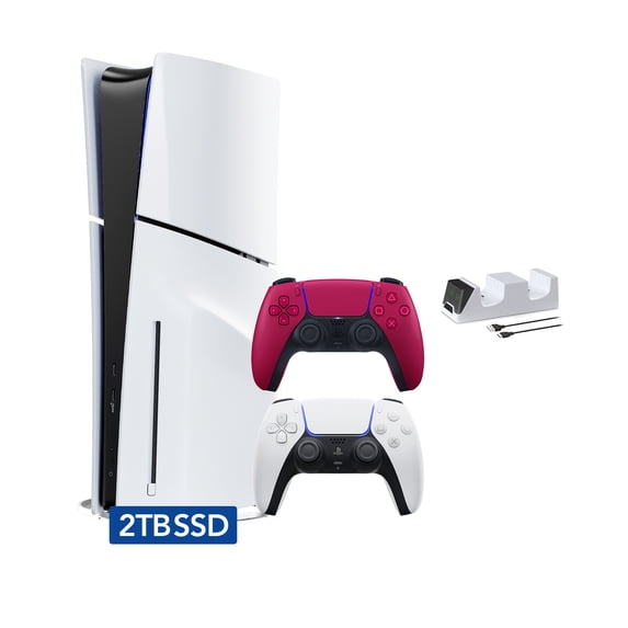 PlayStation 5 Slim Disc 2TB SSD Edition with Two Controllers White and ...