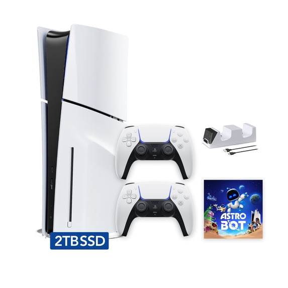 PlayStation 5 Slim Disc 2TB SSD Edition with Two DualSense Controllers ...
