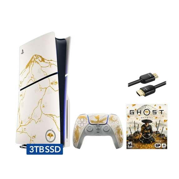 PlayStation 5 Slim Upgraded 3TB Disc Ghost of Yotei Gold Limited Edition Bundle and 8K HDMI ...
