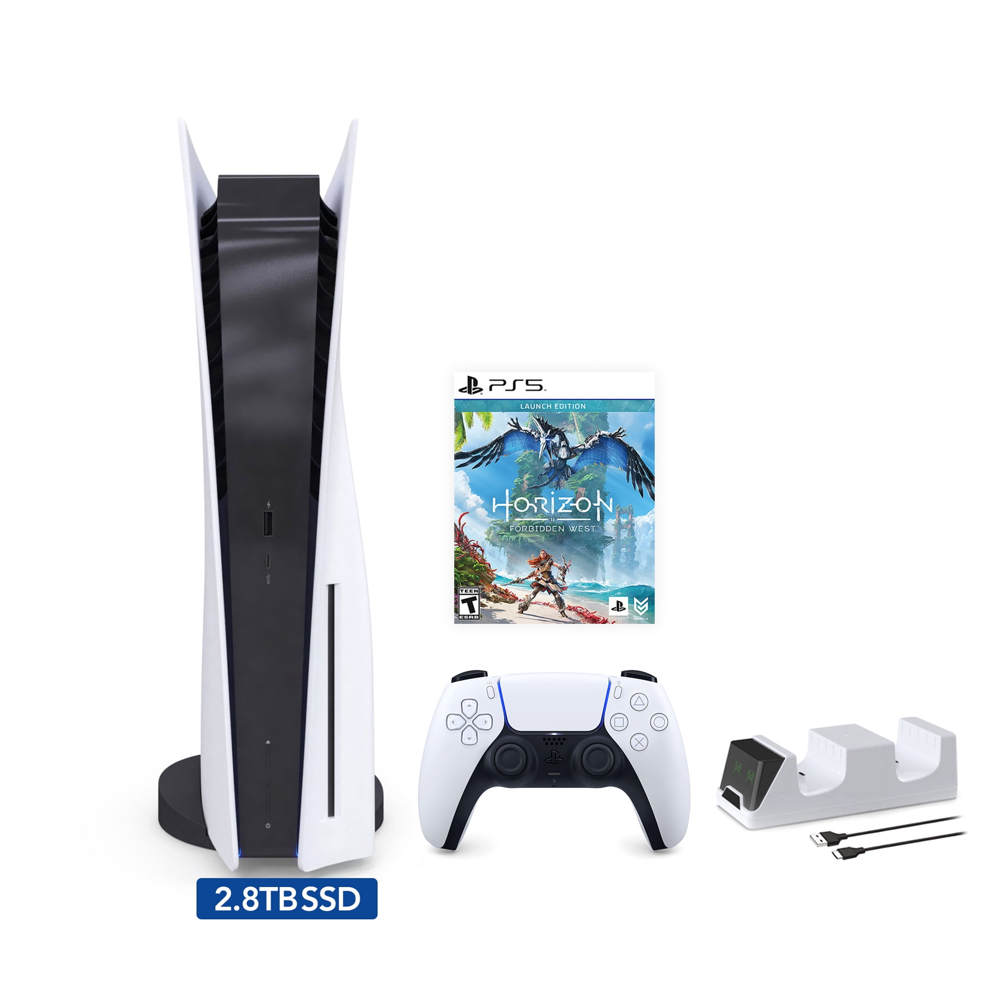 PlayStation 5 2.8TB Disc Edition, White with Horizon Forbidden West Bundle & Mytrix Controller ...
