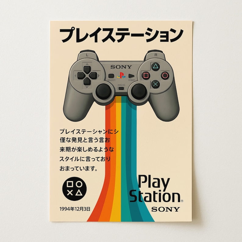 PlayStation DualShock Poster | Japanese Retro Gaming Wall Art | Sony ...