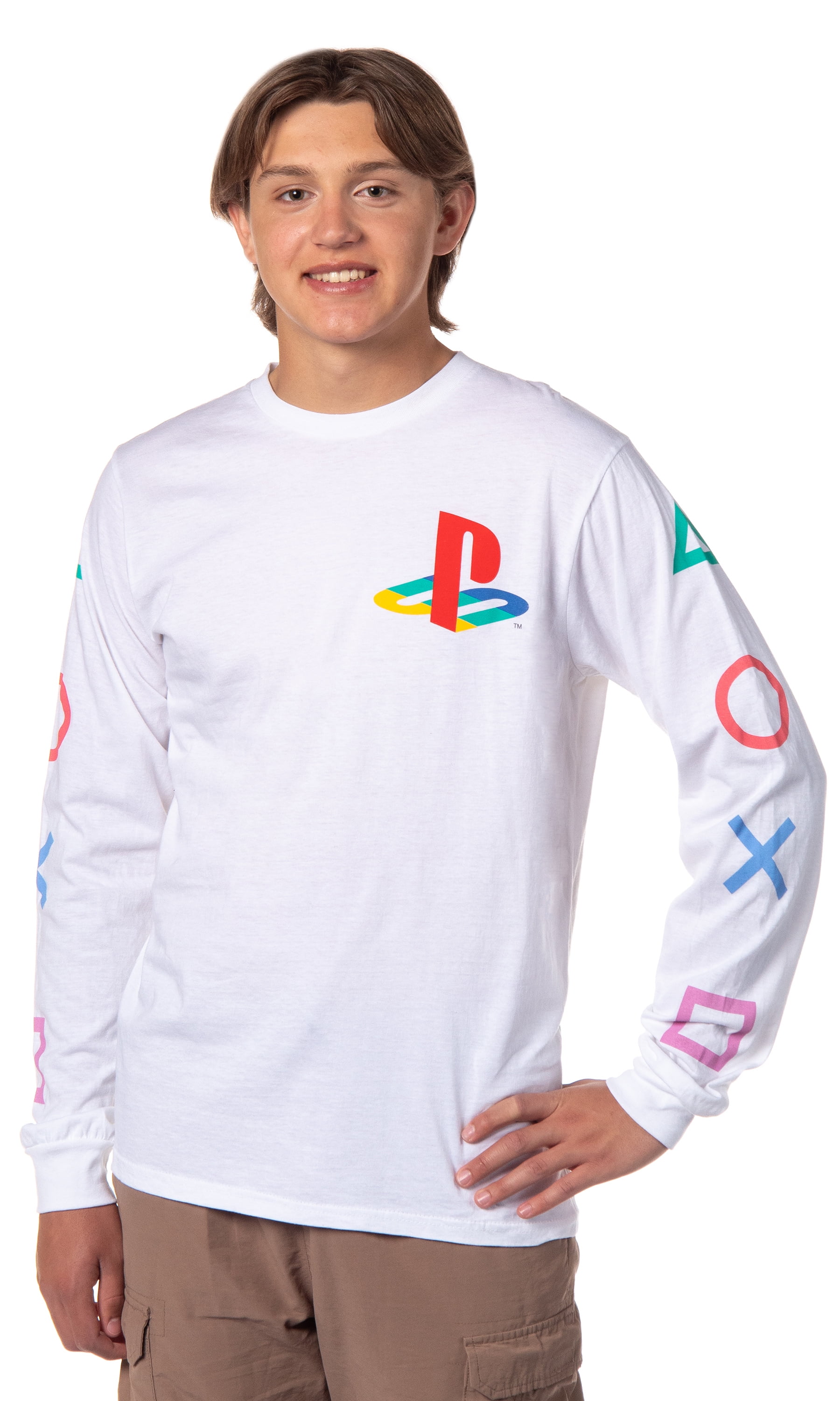 PlayStation Men's Console Controller Button Icons Adult Long Sleeve T ...