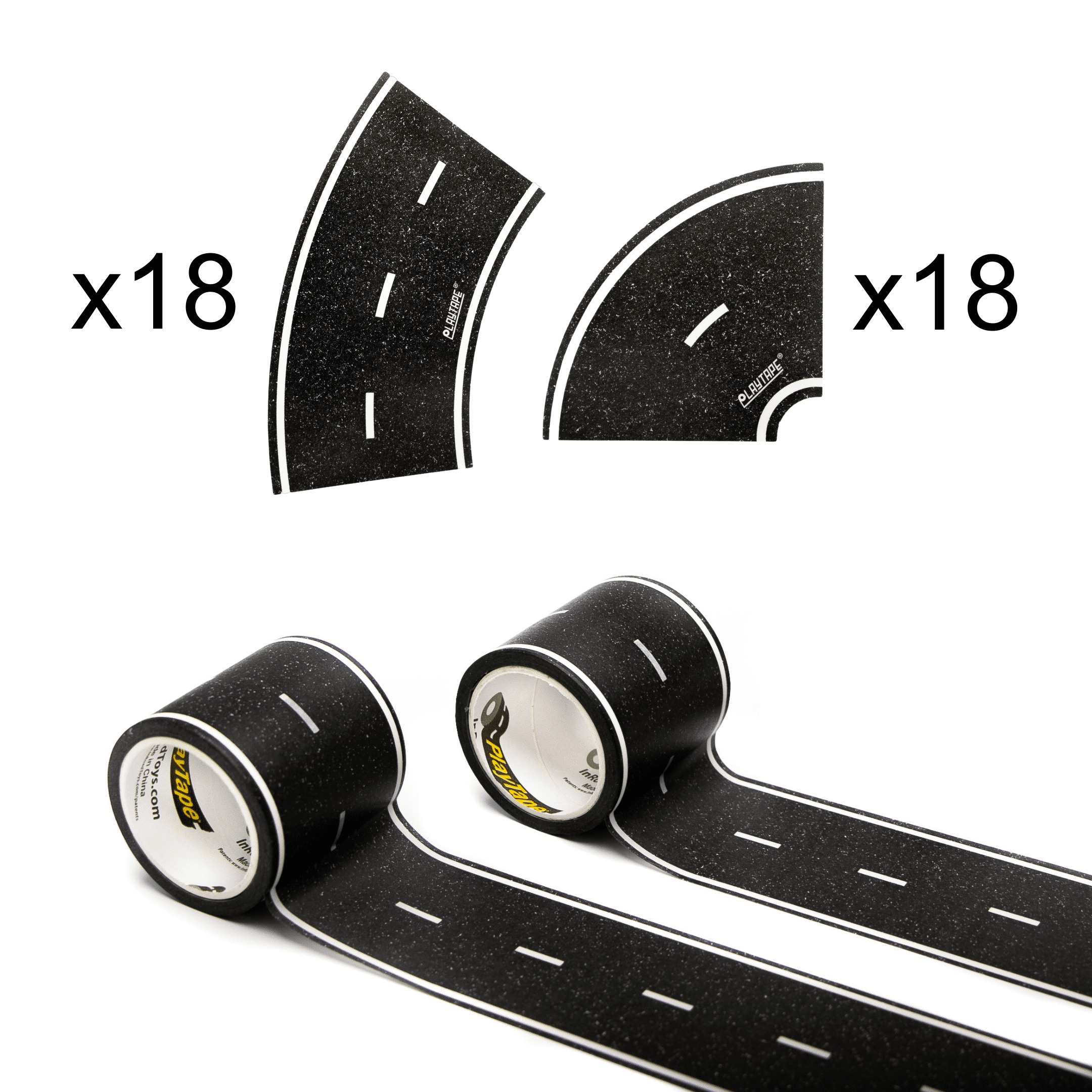 PlayTape Black Road Tape Toy Set - 2 Rolls of 30ft Road & Curve ...