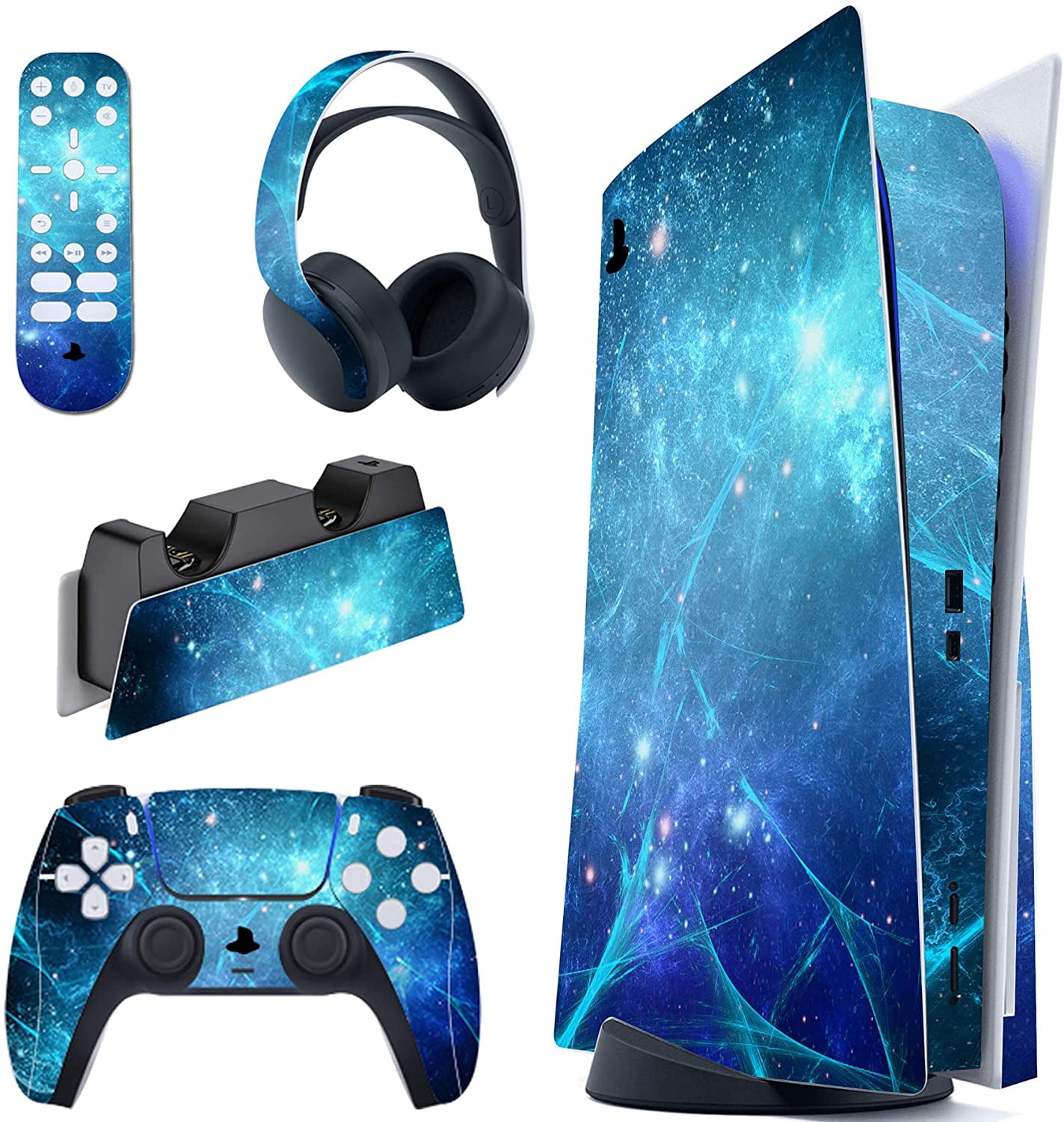 PlayVital Blue Nebula Full Set Skin Decal for ps5 Console Disc Edition ...