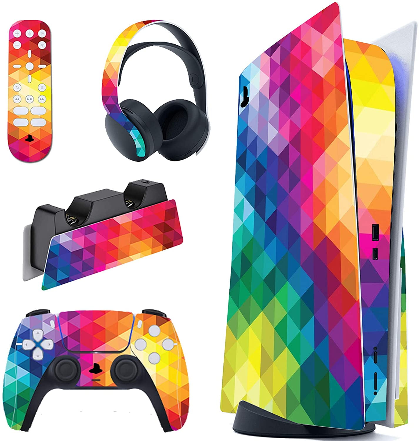 PlayVital Colorful Triangle Full Set Skin Decal for ps5 Console Disc ...
