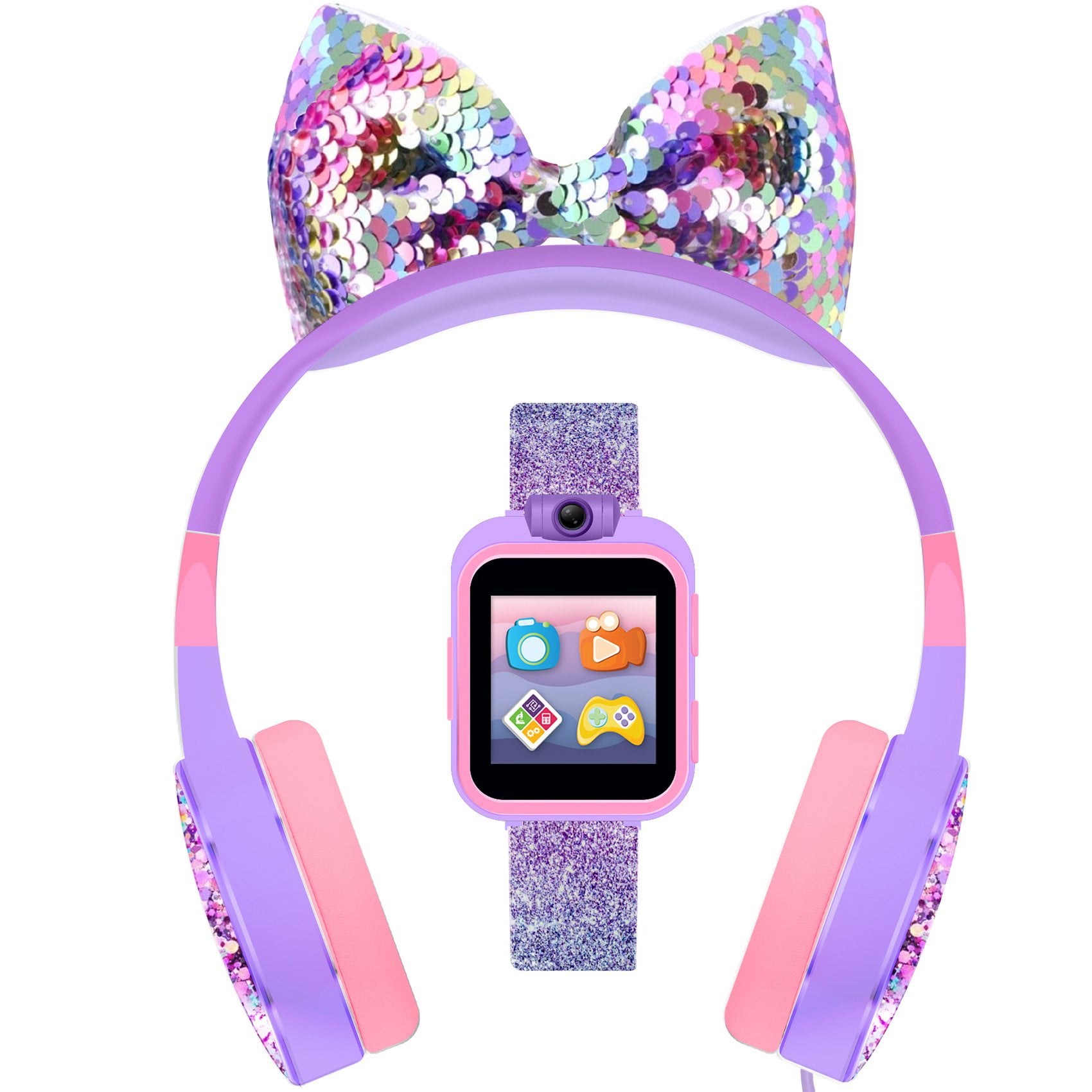 PlayZoom Kids Smartwatch and Headphones Set, Purple Sparkle Bow, Camera ...
