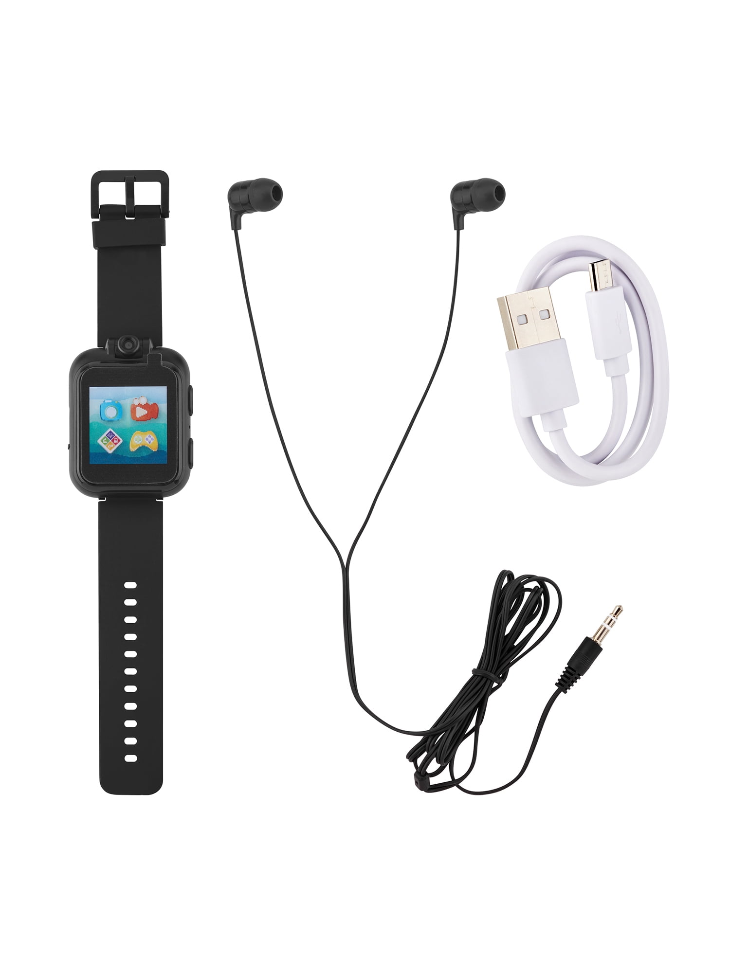 PlayZoom 2 Kids Solid Black Print Smartwatch & Earbuds Set - Walmart.com