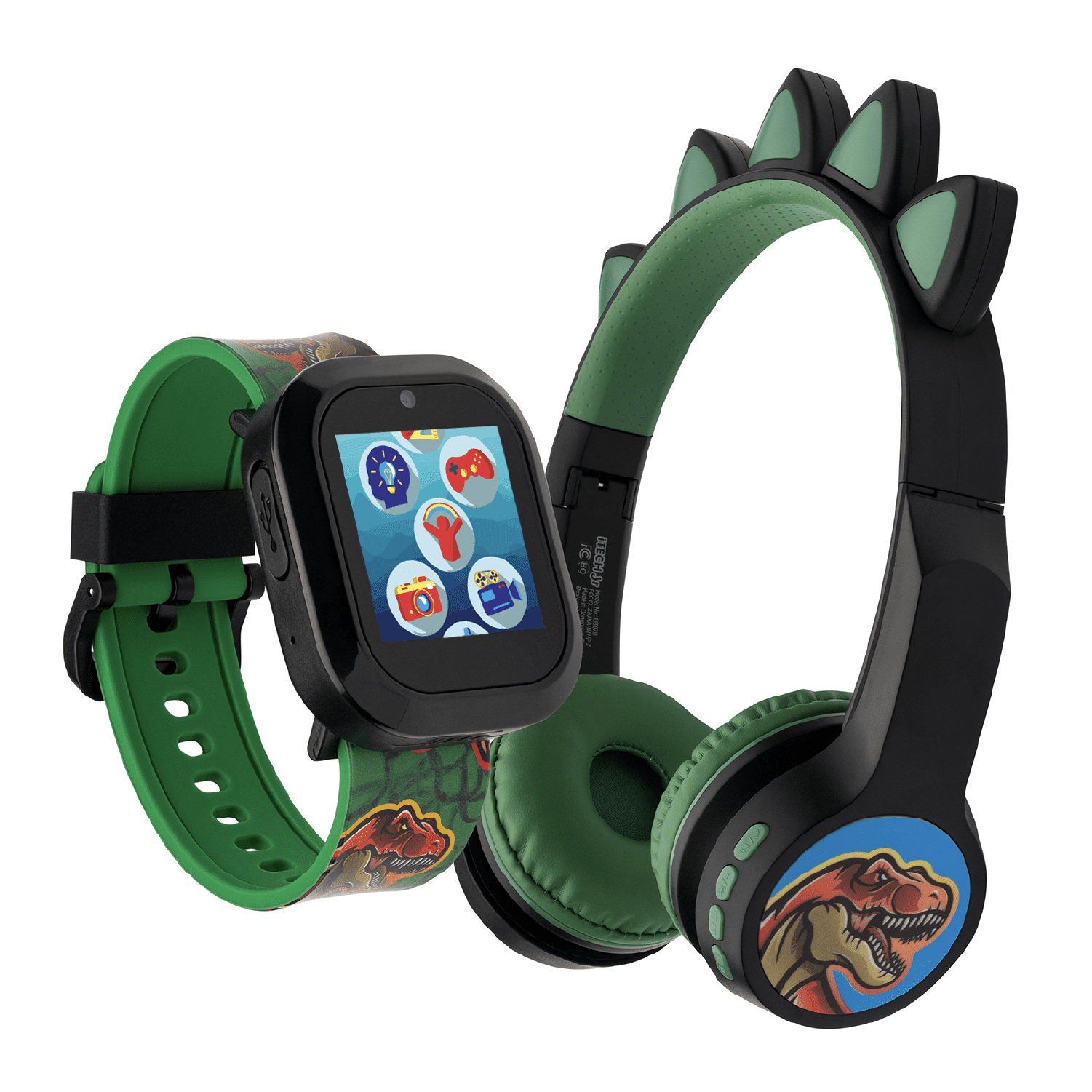 PlayZoom Boys V3 Black Green Dinosaur with Bluetooth Headphone Set ...