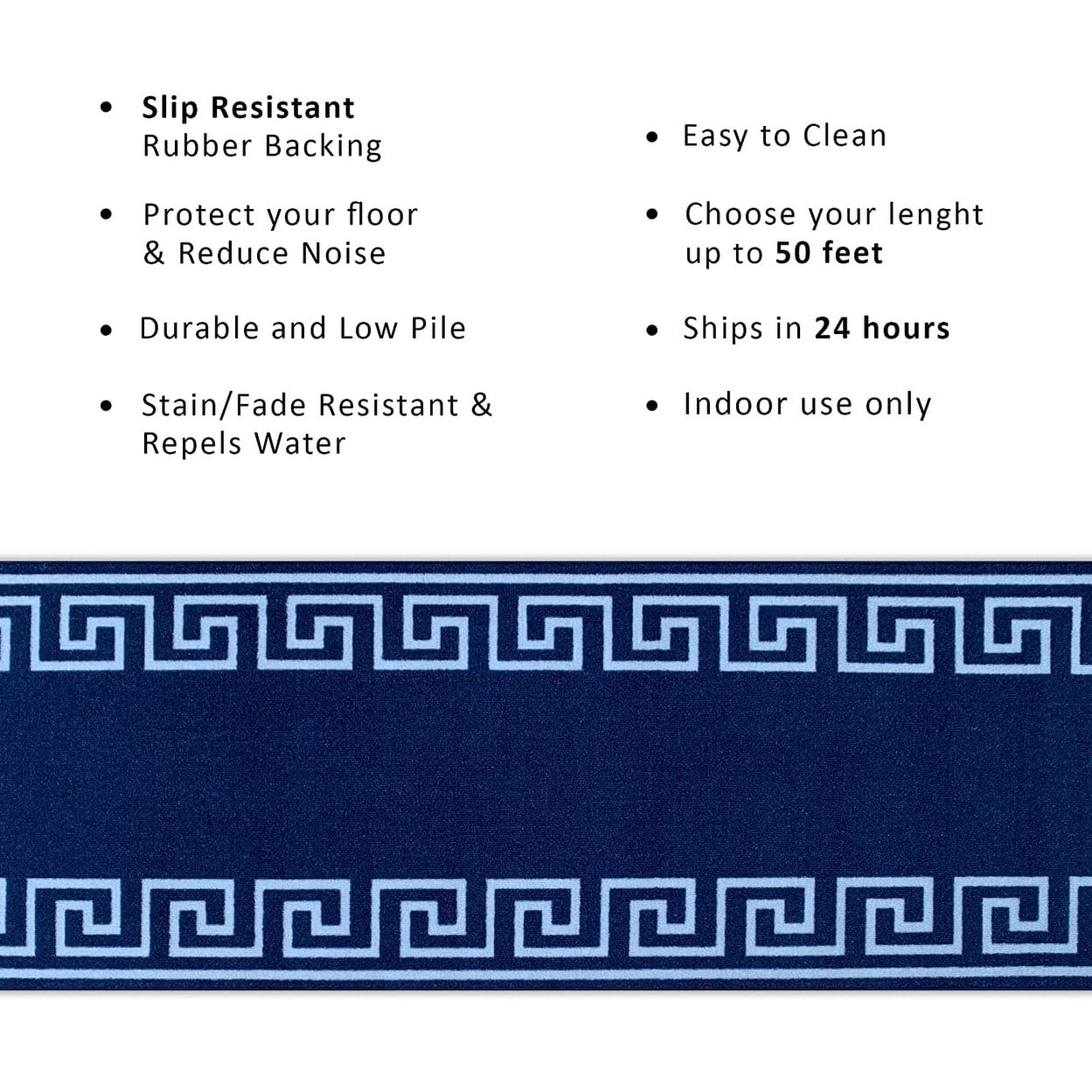 Playa Rug Custom Size Greek Key Black 26 Inch Wide Non-Slip Stair ...