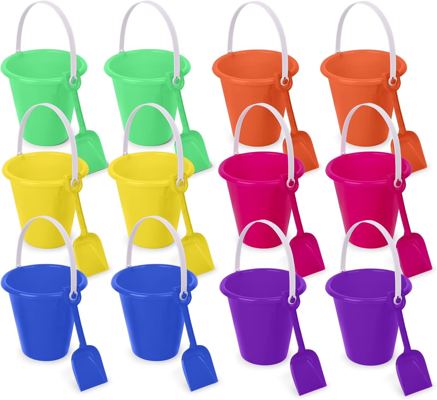 Playbees 12 Pack Beach Sand Toy Set, 4.25" Plastic Buckets & Shovels ...
