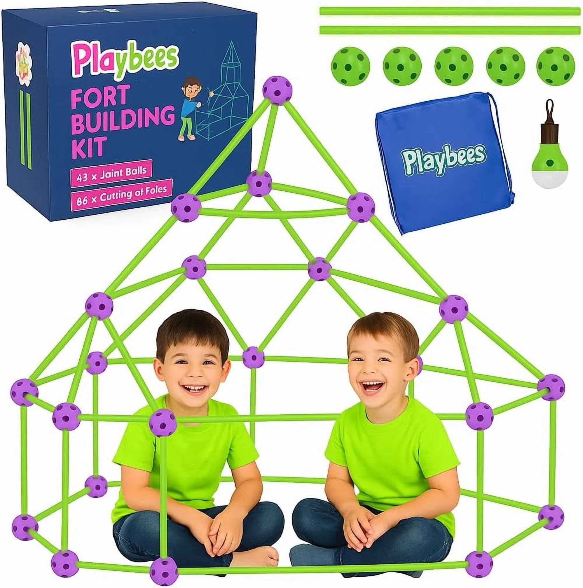 Fort Building Kit with Rods and Connectors- 145 Pieces - Ages 4-8, 8-12 ...