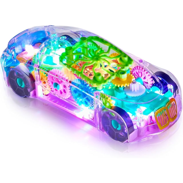 Light-Up Transparent Car Toy for Kids Bump and Go Colorful Moving Gears ...