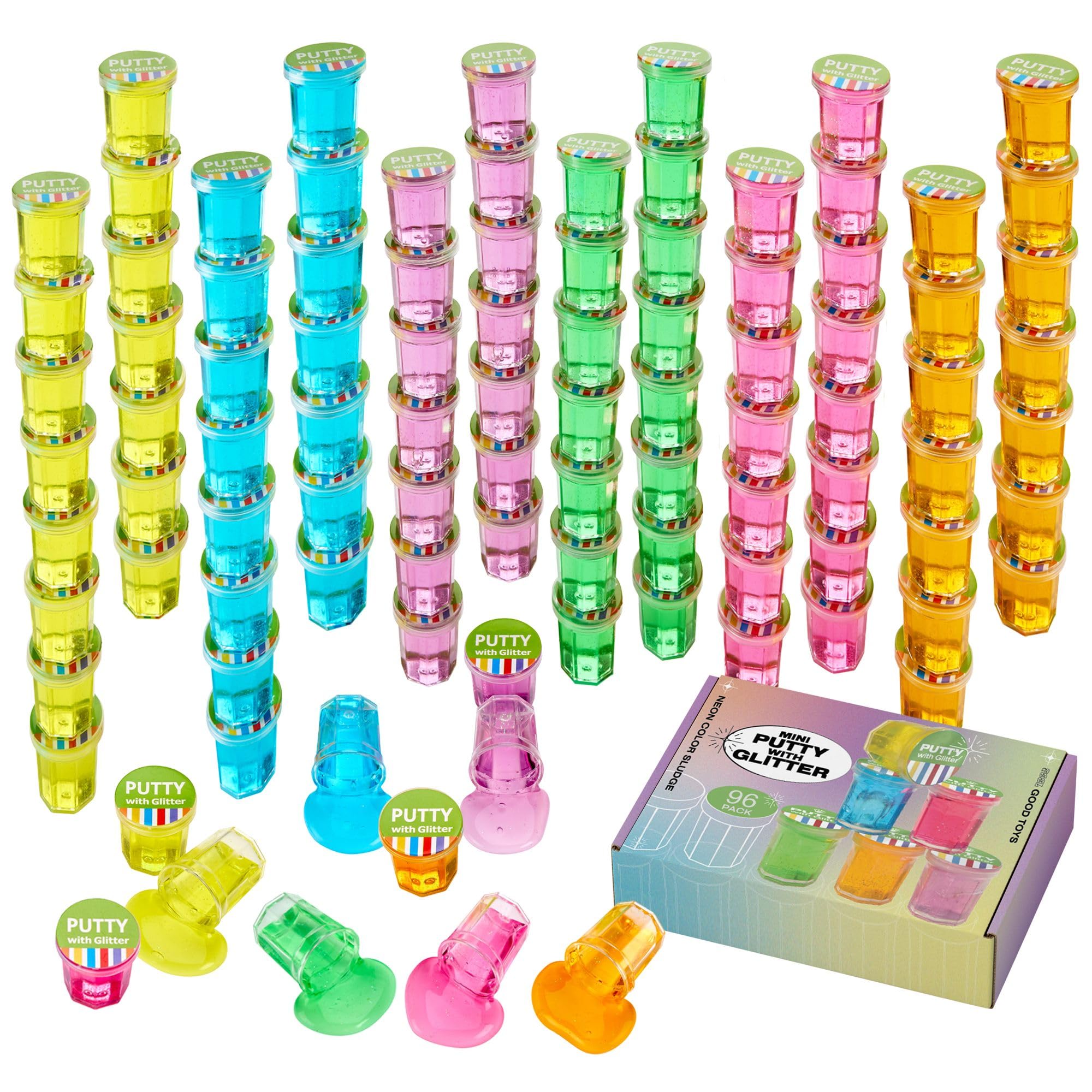Playbees Mini Putty with Glitter - 96 Pack Neon Color Sludge ...