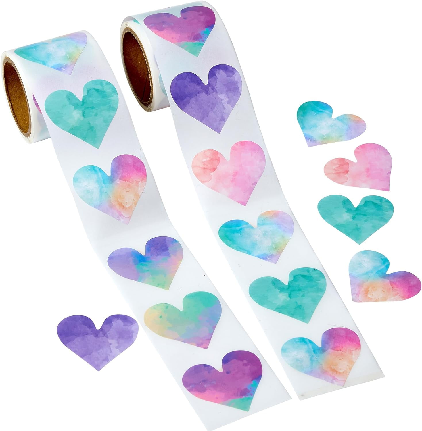 Playbees Watercolor Heart Stickers for Kids - 200 Pack of Rainbow Heart ...