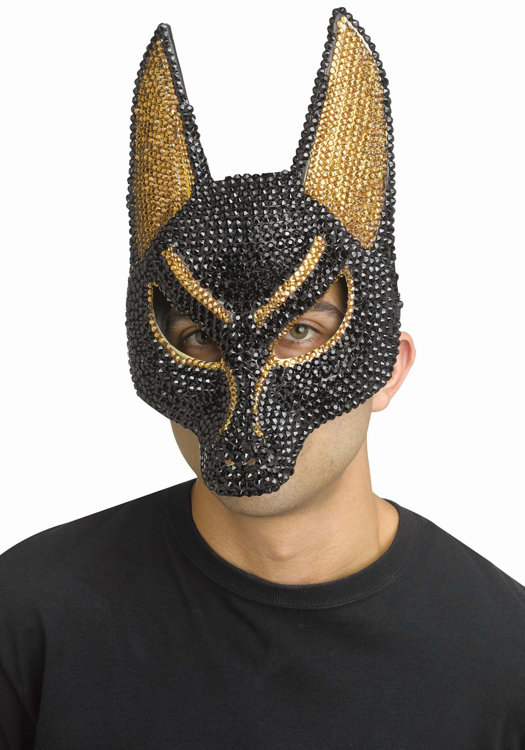Playboy - s Gold & Black Rhinestone Bling Anubis Half Mask - One Size ...