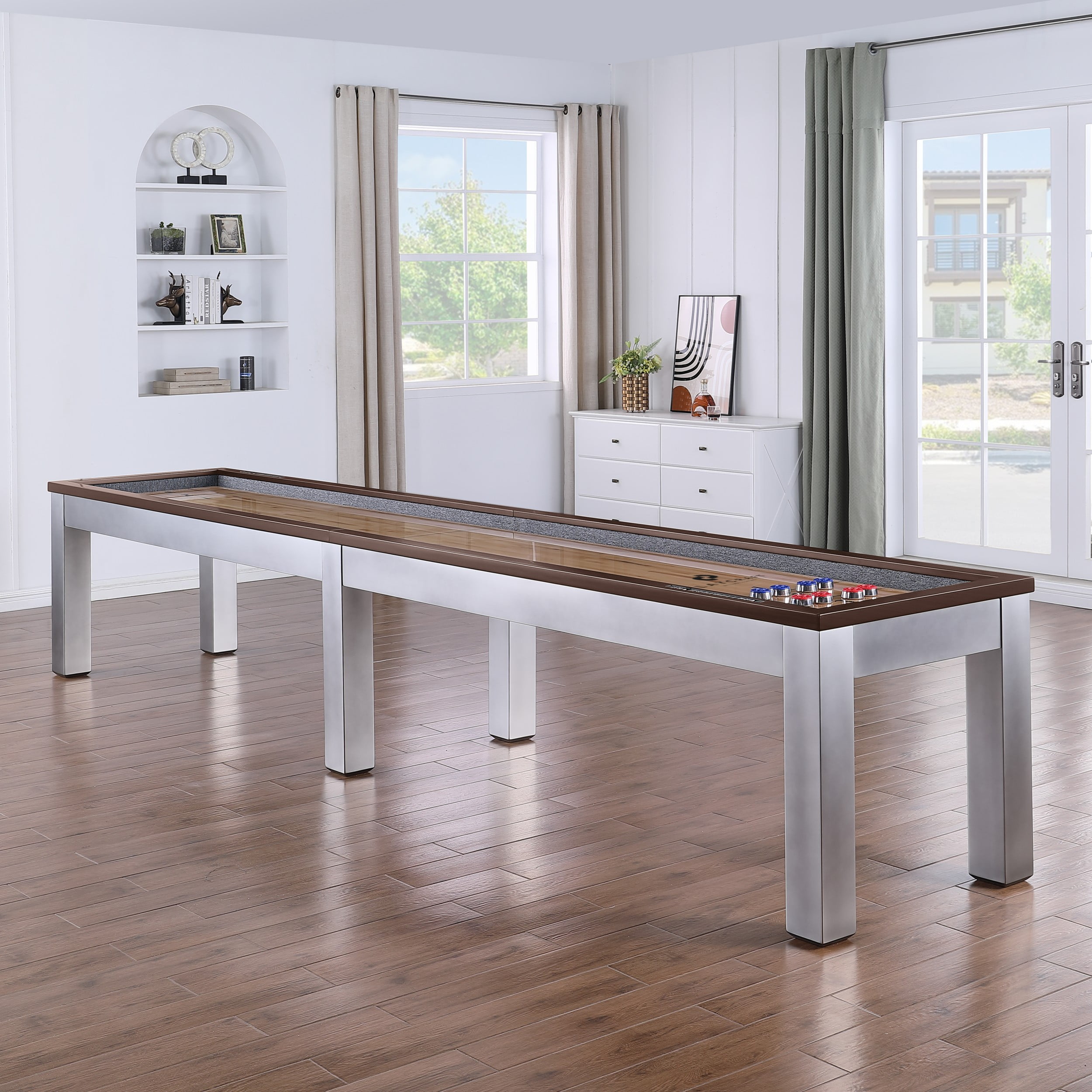 Playcraft Genoa 12’ Pro-Series Shuffleboard, Walnut on Silver - Walmart.com