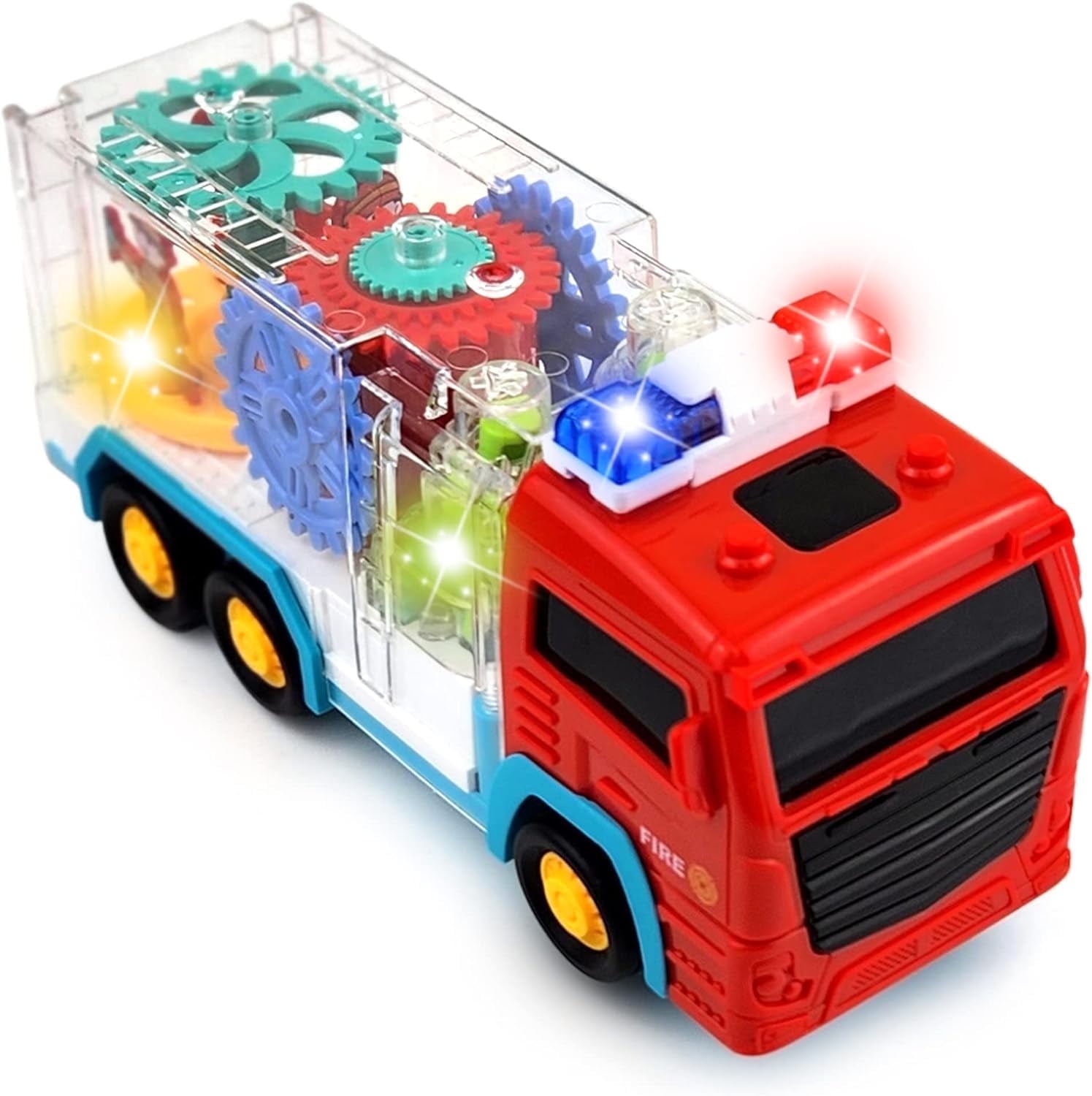 Playee Light up Transparent Toy Fire Truck –8” Toddler Fire Engine with ...