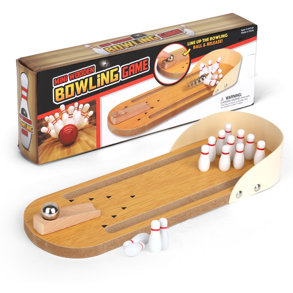 PLAYEE Mini Bowling Game Set, Wooden Tabletop Shooting Alley, Small ...