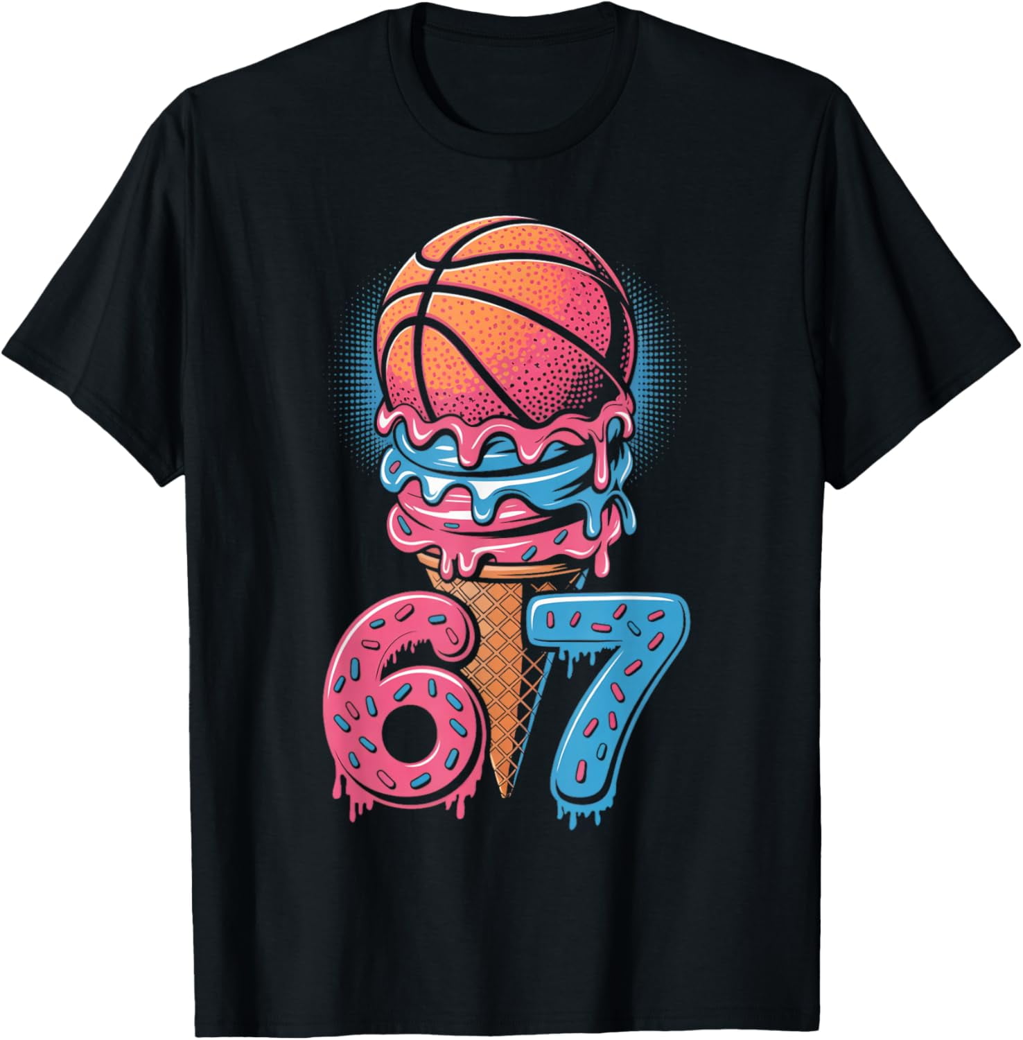 Player 67 Number 67th B-Ball Basketball Ice Cream Drip T-Shirt ...