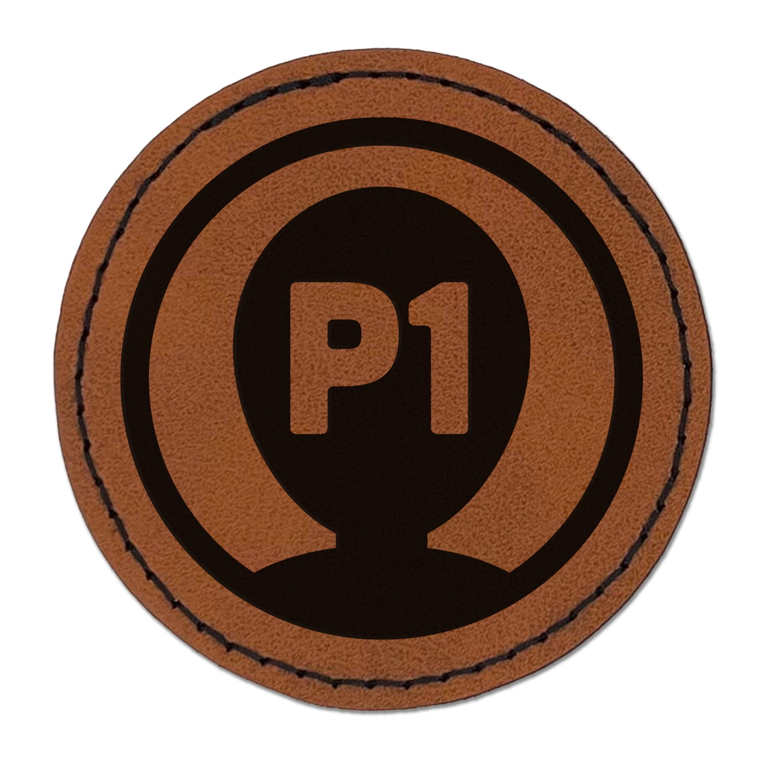 Player One Person Indicator Gaming Icon 2.5" Faux Leather Round ...