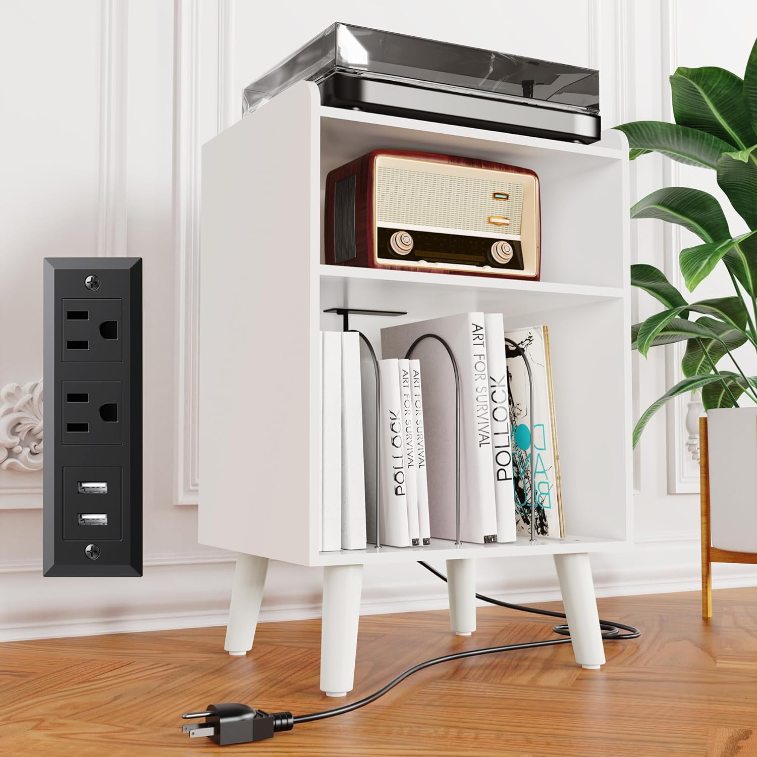 Player Stand, Turntable Stand with Storage and Charging Station & USB ...