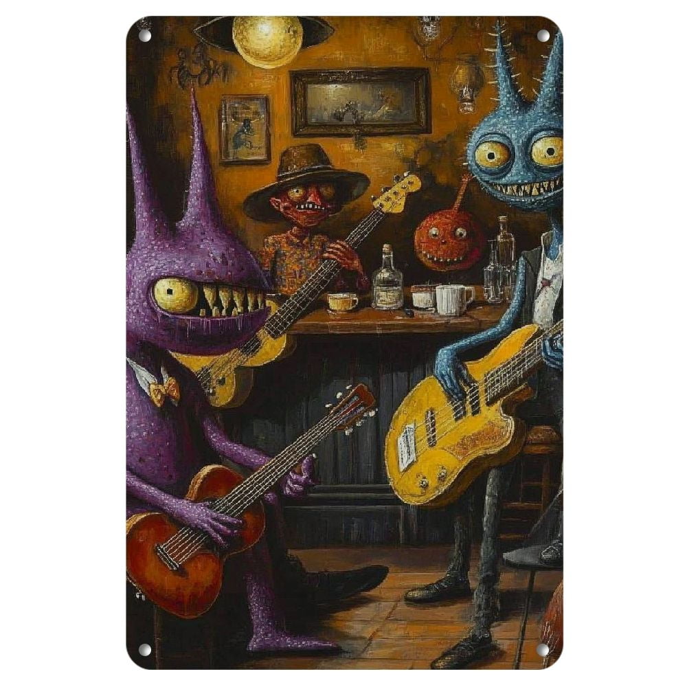 [Playful Artwork] Funky Monsters Jazz Band Wall Art - Vintage Iron ...