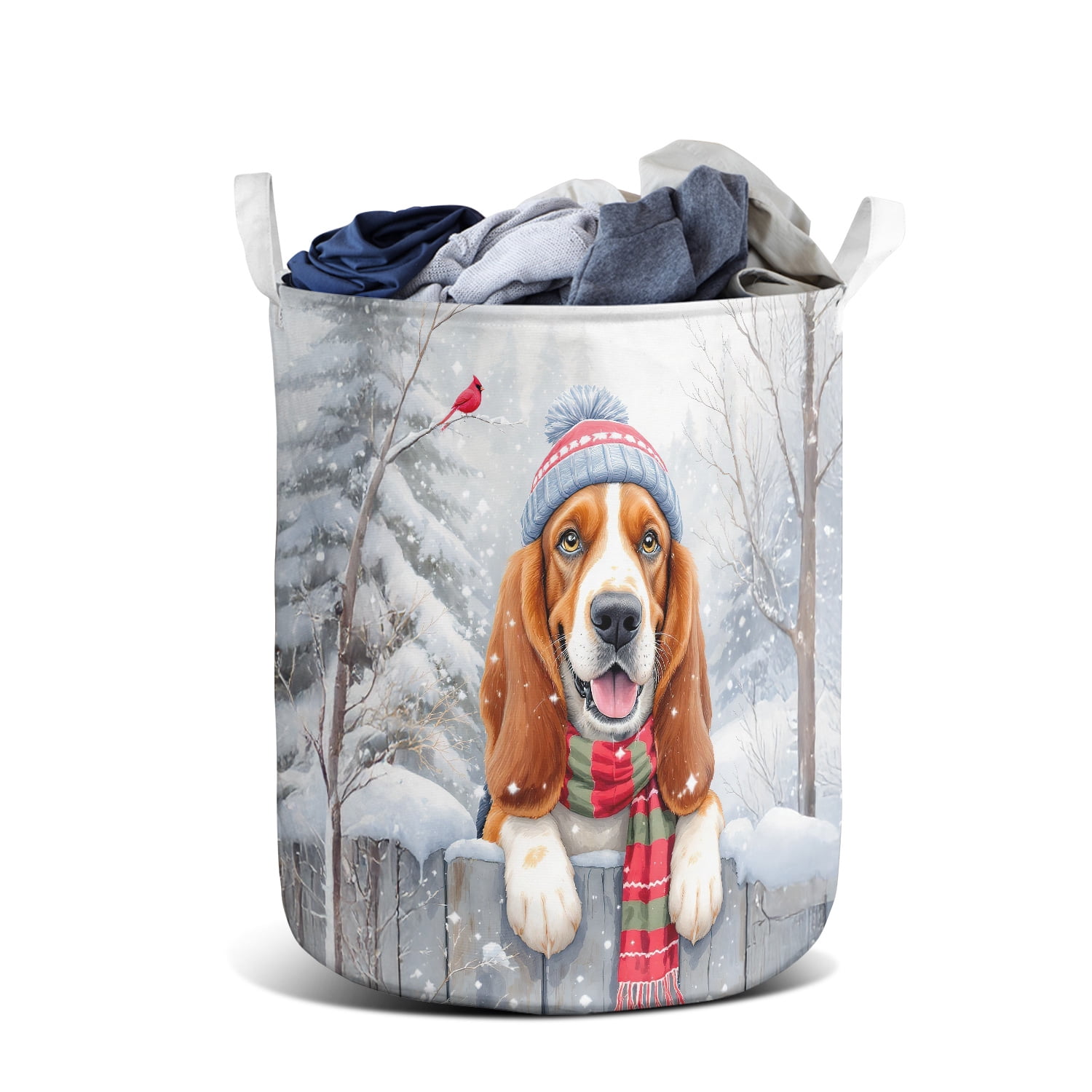 Playful Basset Hound Welcomes Winter Snowy Day with Cardinal Bird ...