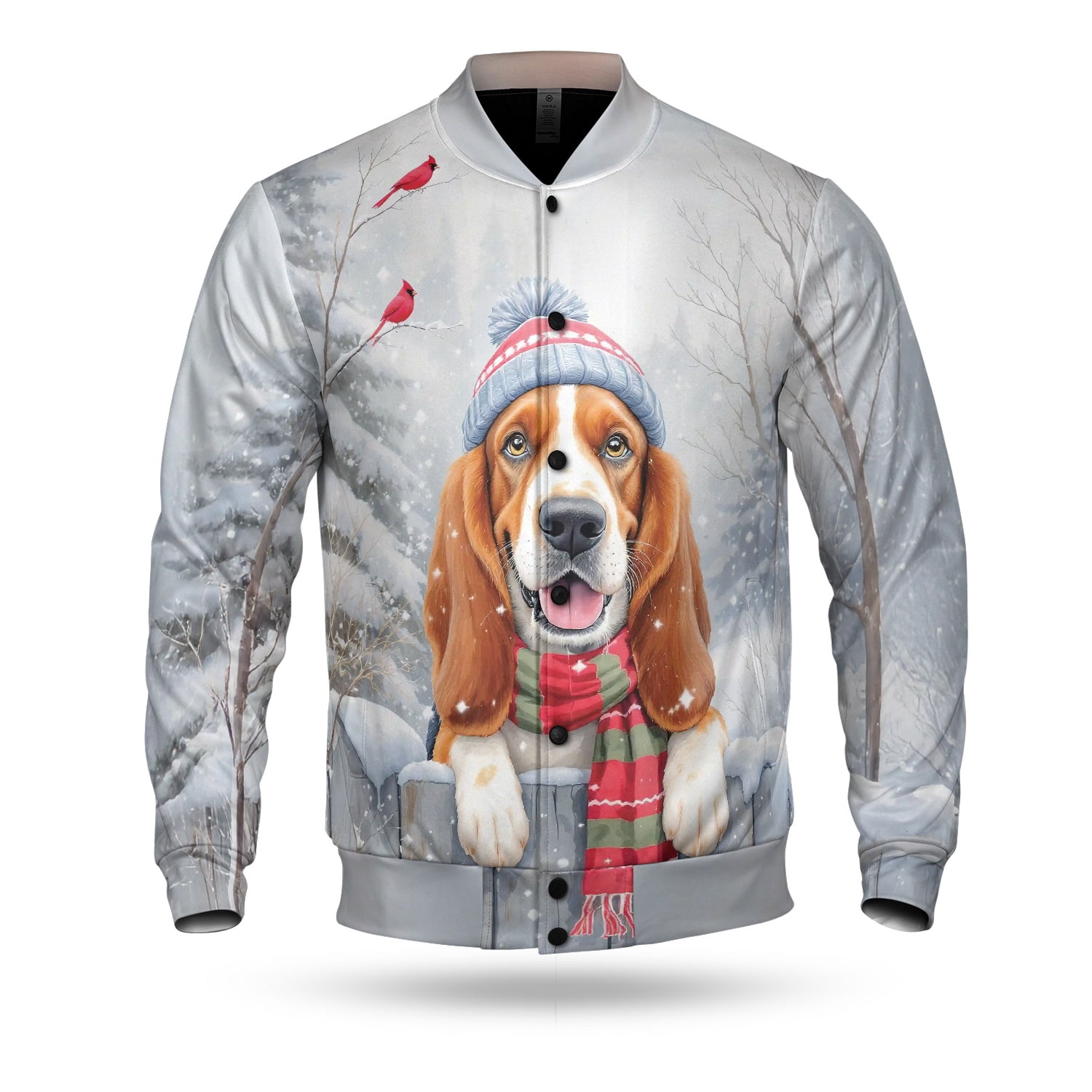 Playful Basset Hound Welcomes Winter Snowy Day with Cardinal Bird All ...