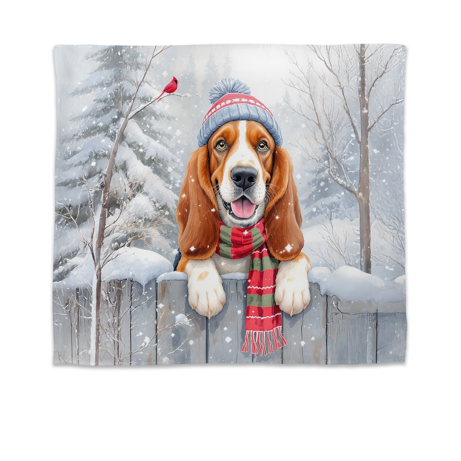 Playful Basset Hound Welcomes Winter Snowy Day with Cardinal Bird ...