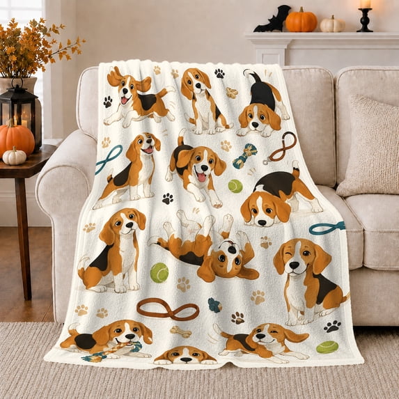 Playful Beagle Dog Action, Playful Pet Portrait Pattern, Warm Flannel ...