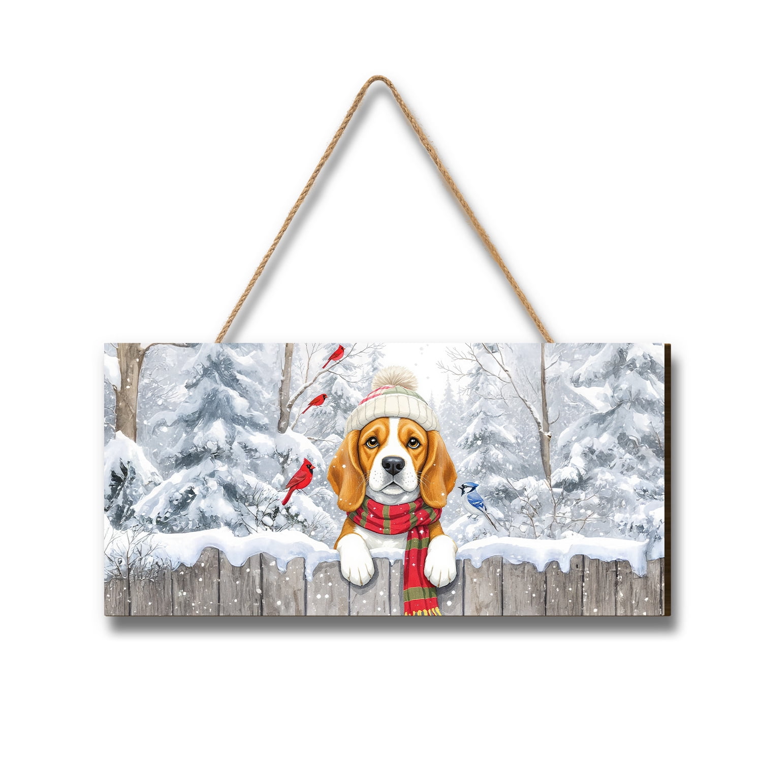 Playful Beagle Welcomes Winter Snowy Day with Cardinal Bird Landscape ...