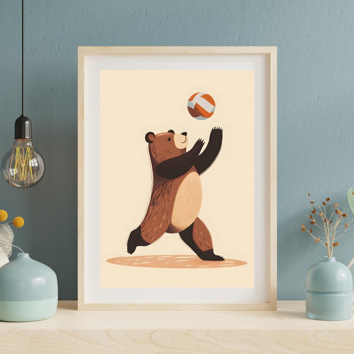 Playful Bear With Ball Poster, Cute Bearplayful Animal Whimsical Bear ...