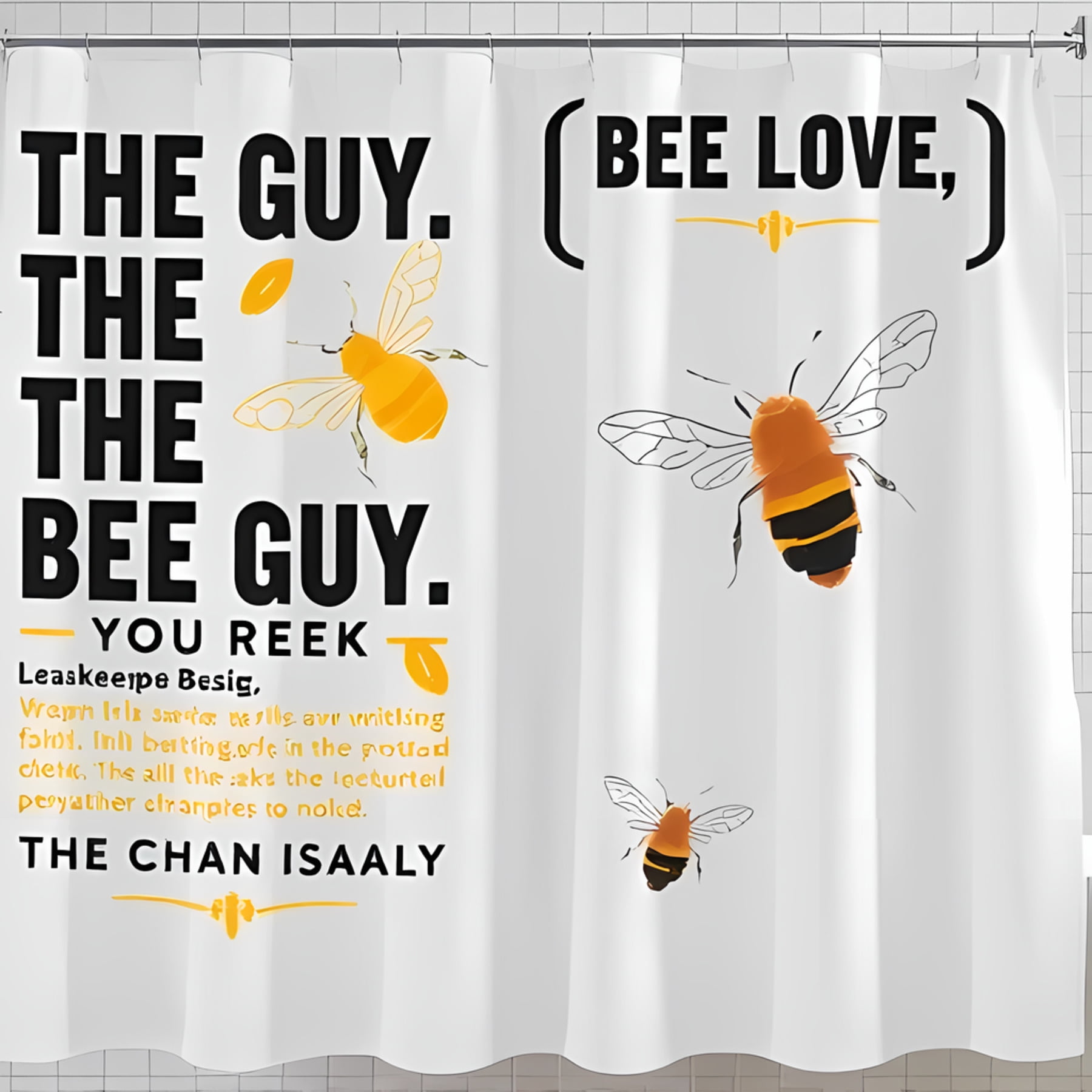Playful Bee Themed Shower Curtain with Bold Text & Whimsical ...