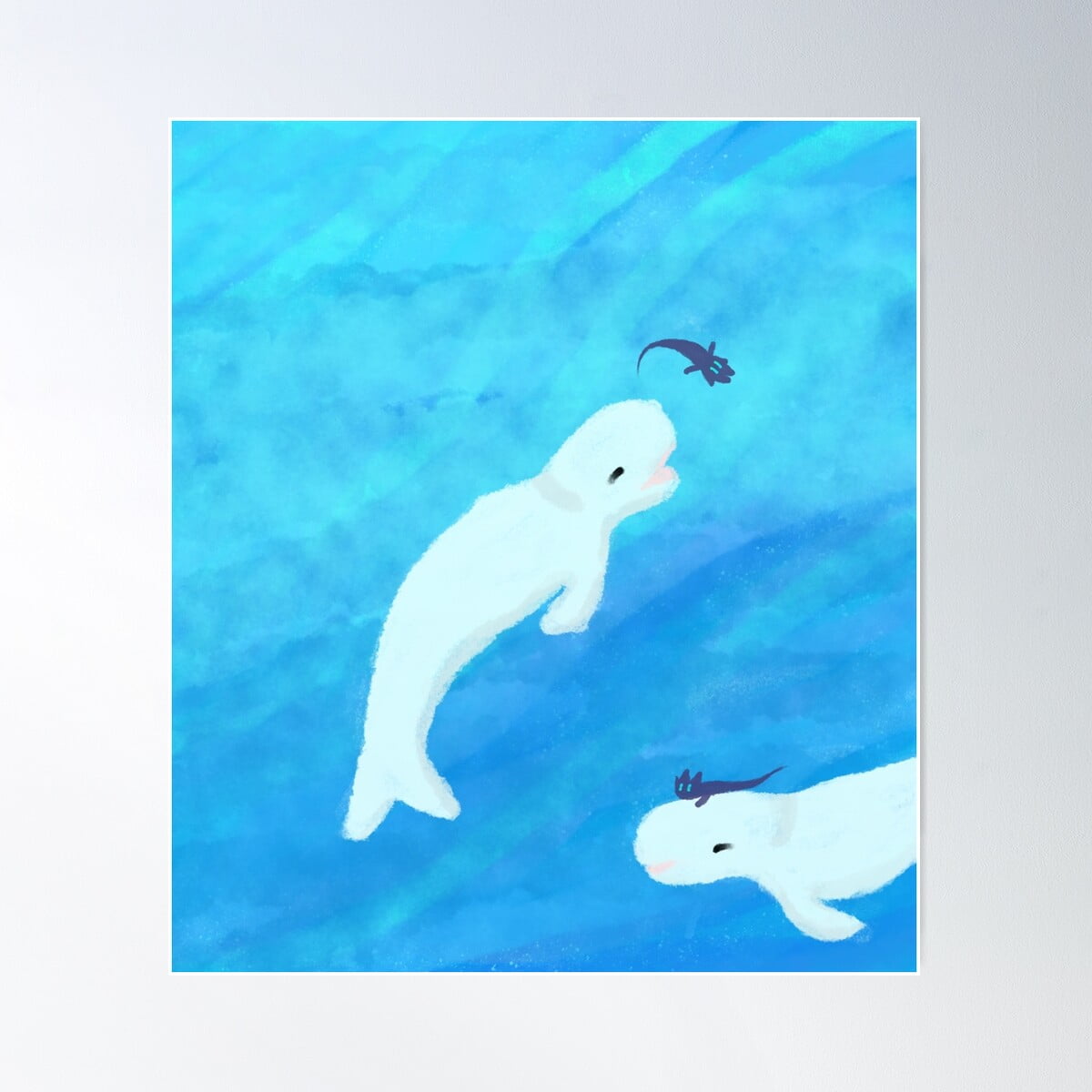 Playful Beluga Whales Poster Wall Art, Modern Wall Decor For Living ...