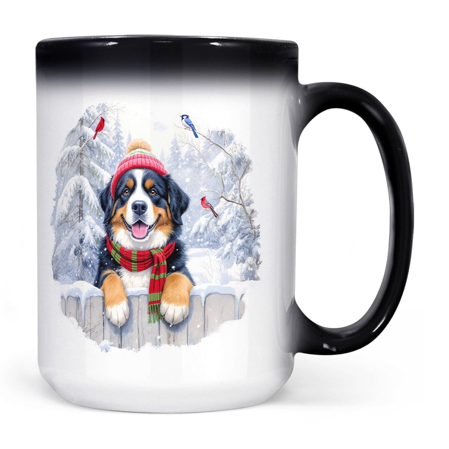 Playful Bernese Mountain Dog Welcomes Winter Snowy Day with Cardinal ...