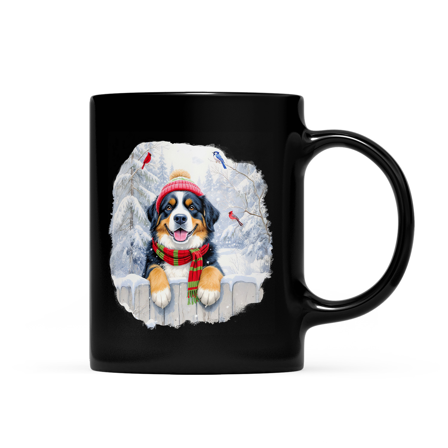 Playful Bernese Mountain Dog Welcomes Winter Snowy Day with Cardinal ...
