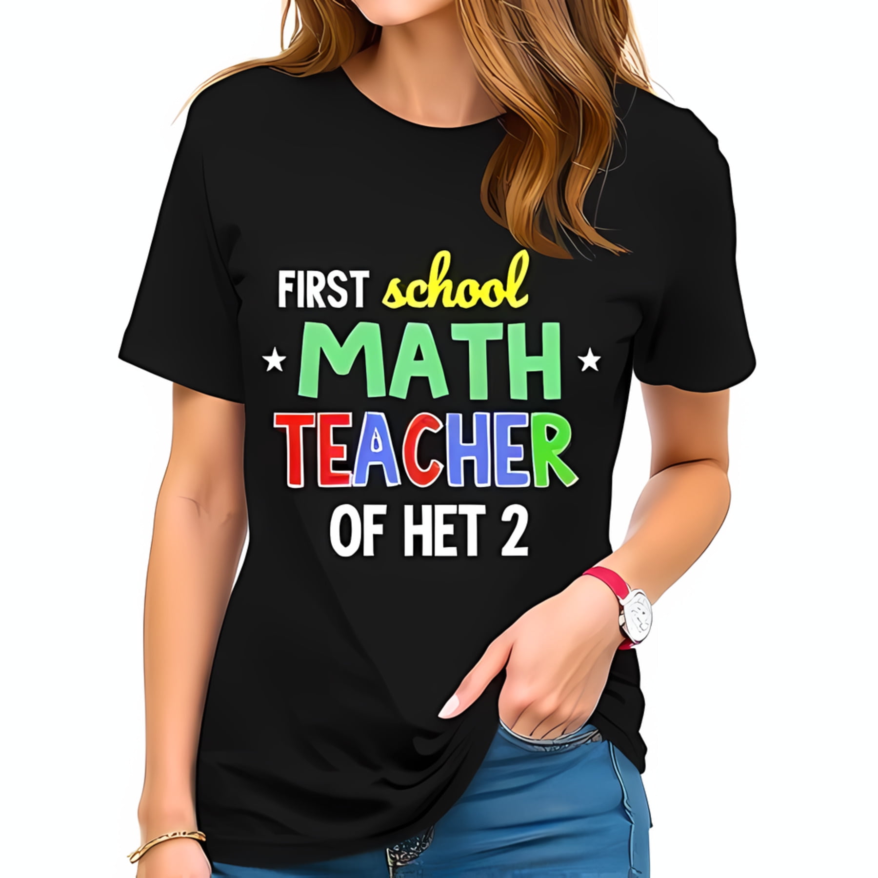 Playful Black Cotton Short Sleeve T-Shirt for First-Grade Math Teachers ...