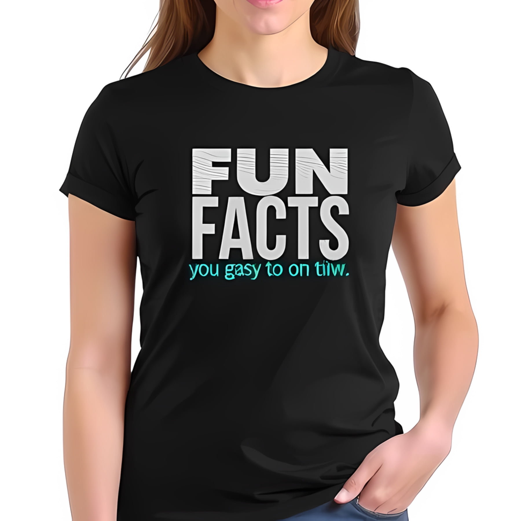 Playful Black Cotton Short Sleeve T-Shirt with Bold 'FUN FACTS' Design ...
