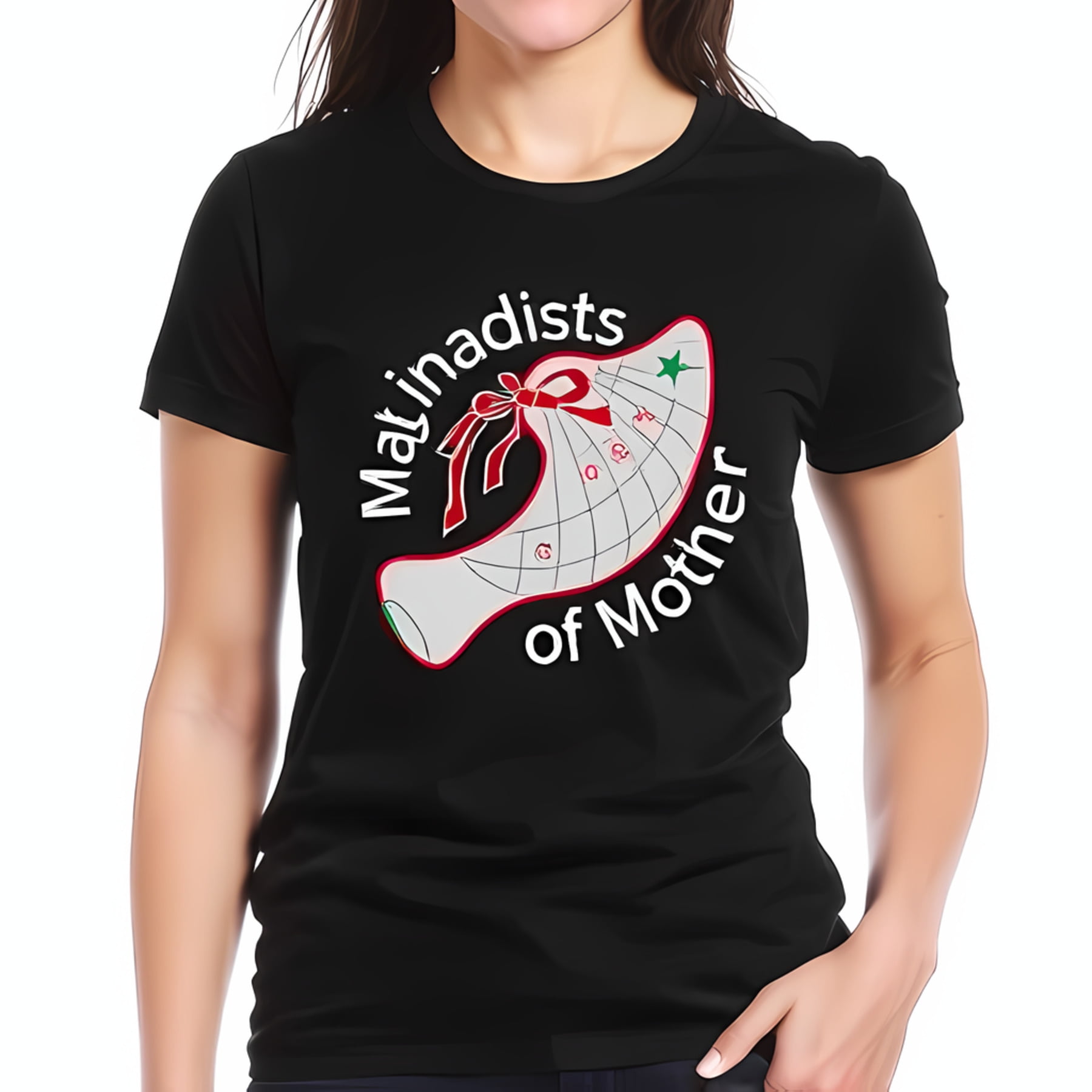 Playful Black Cotton Short Sleeve T-Shirt with 'Mal'inadists of Mother' Graphic & Whimsical Fish ...