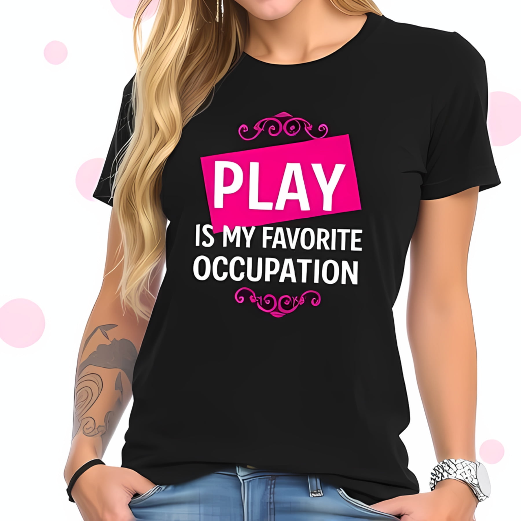 Playful Black Cotton Short Sleeve T-Shirt with Vibrant Pink " PLAY IS ...