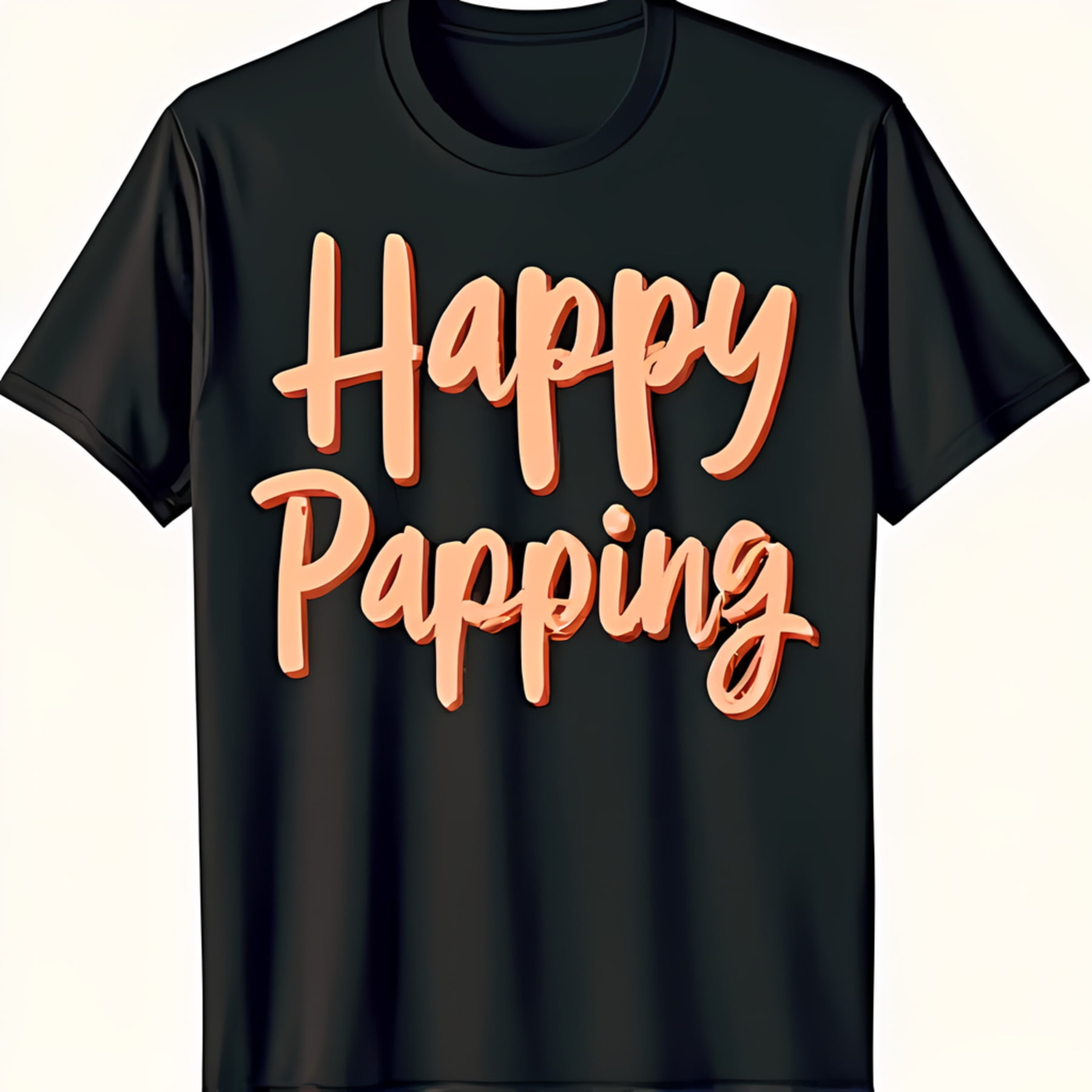 Playful Black T-Shirt with Bold 'Happy Papping' Graphic Design ...