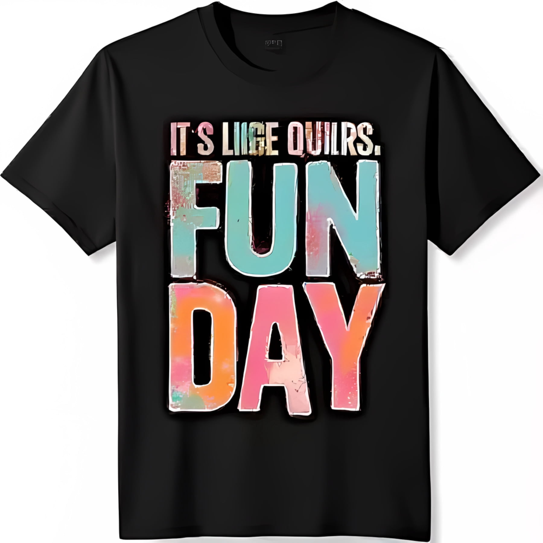 Playful Black T-Shirt with Colorful It's Like Quirls Graphic Vintage ...